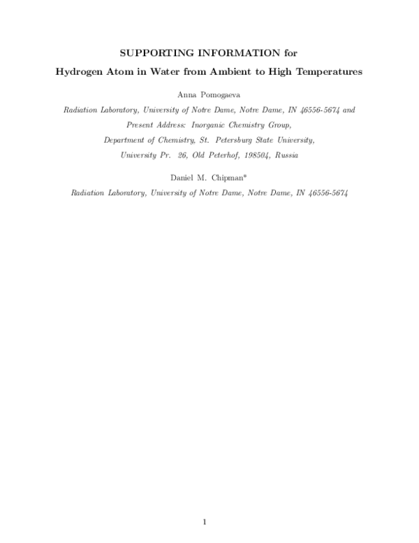 (PDF) Hydrogen Atom in Water from Ambient to High Temperatures