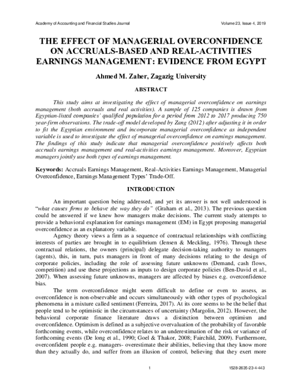 (PDF) The Effect of Managerial Overconfidence On Accruals-Based and Real-Activities Earnings ...