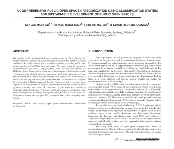 Pdf A Comprehensive Public Open Space Categorization Using