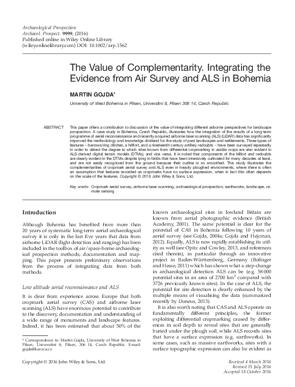 (PDF) The Value of Complementarity. Integrating the Evidence from Air Survey and ALS in Bohemia
