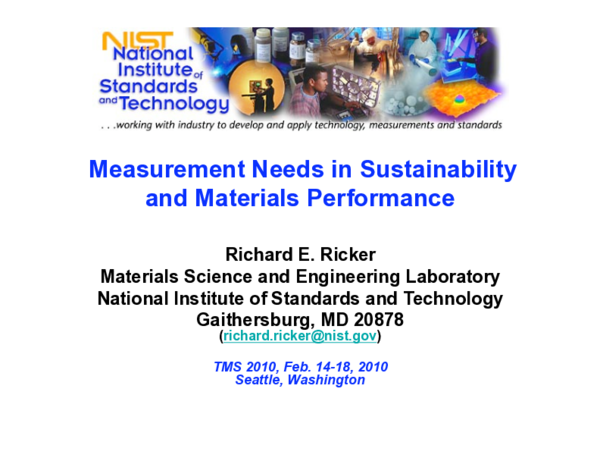 (PDF) Measurement Needs in Sustainability and Materials Performance | NIST