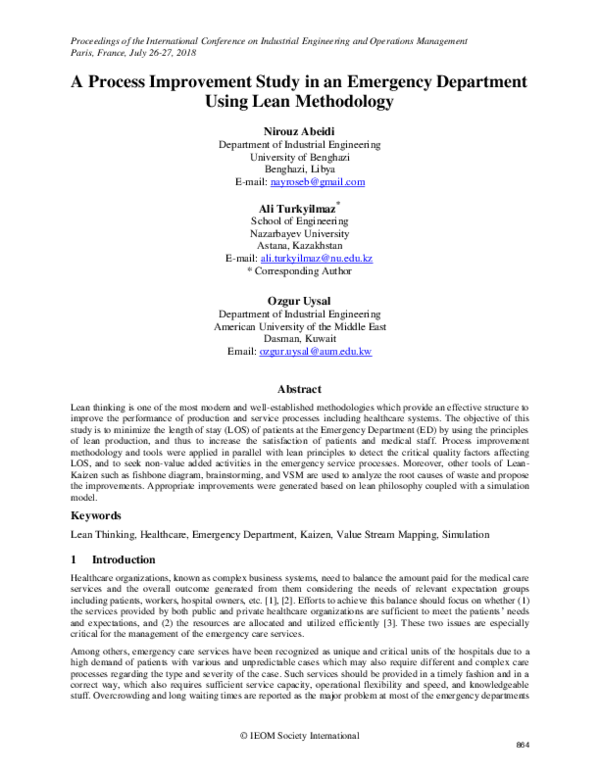 (PDF) Improving Emergency Department Efficiency with Lean Methodology