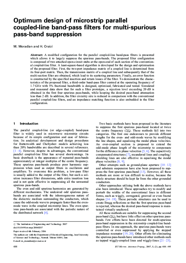 (PDF) Optimum design of microstrip parallel coupled-line band-pass ...