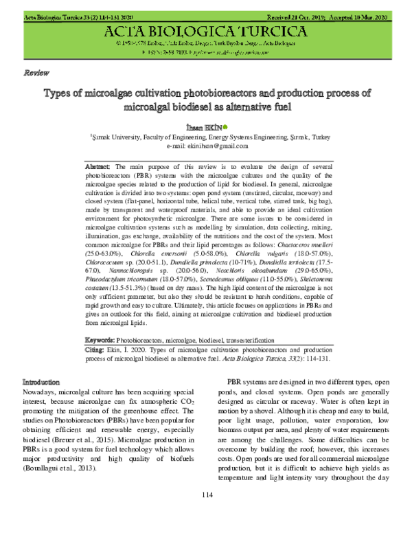 (PDF) Types of Microalgae Cultivation Photobioreactors and Production ...