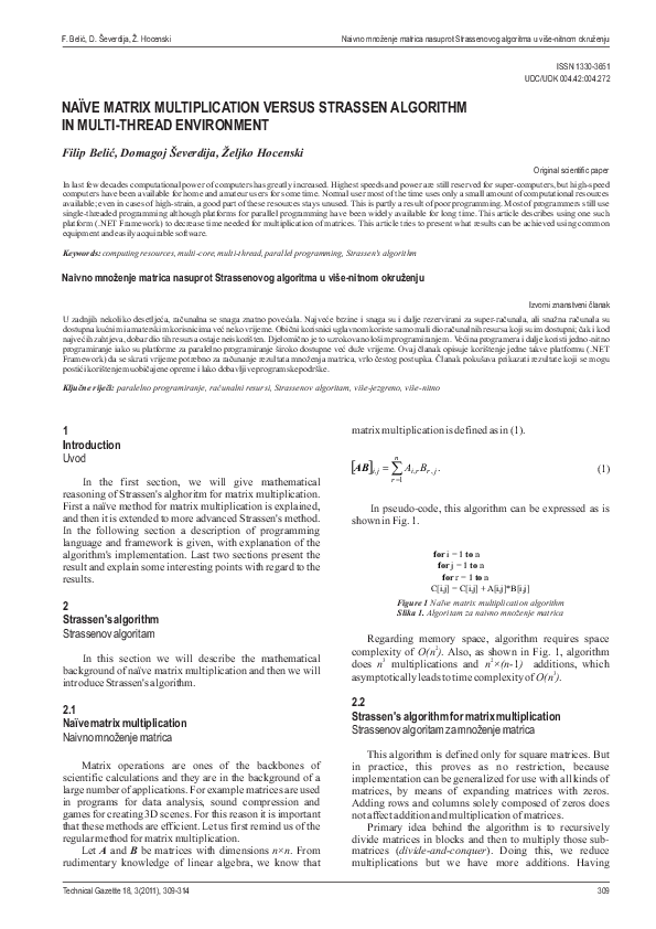 (PDF) Naive Matrix Multiplication versus Strassen Algorithm in Multi-thread Environment