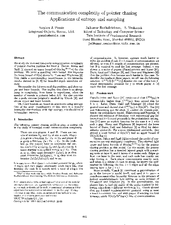 (PDF) The communication complexity of pointer chasing. Applications of entropy and sampling