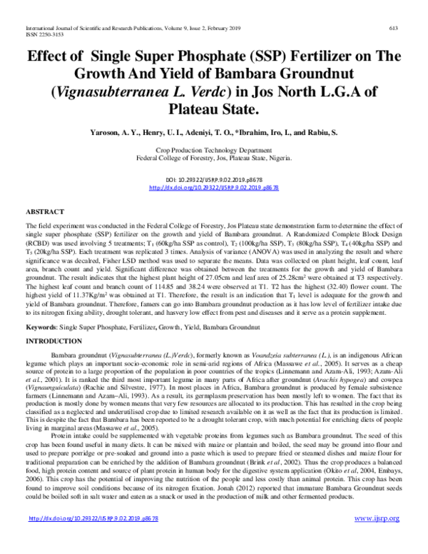 (PDF) Effect of Single Super Phosphate (SSP) Fertilizer on The Growth ...