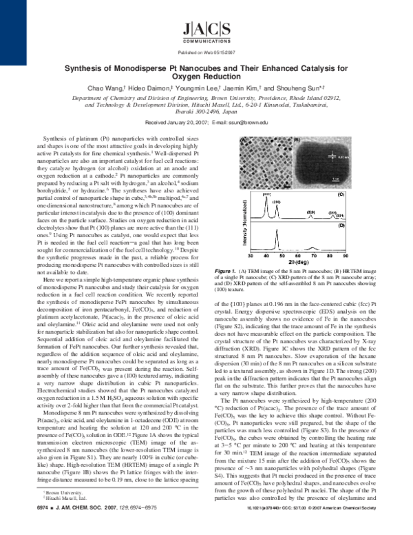 (PDF) Synthesis of Monodisperse Pt Nanocubes and Their Enhanced ...