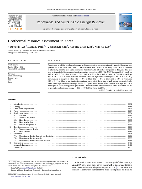 (PDF) Geothermal resource assessment in Korea
