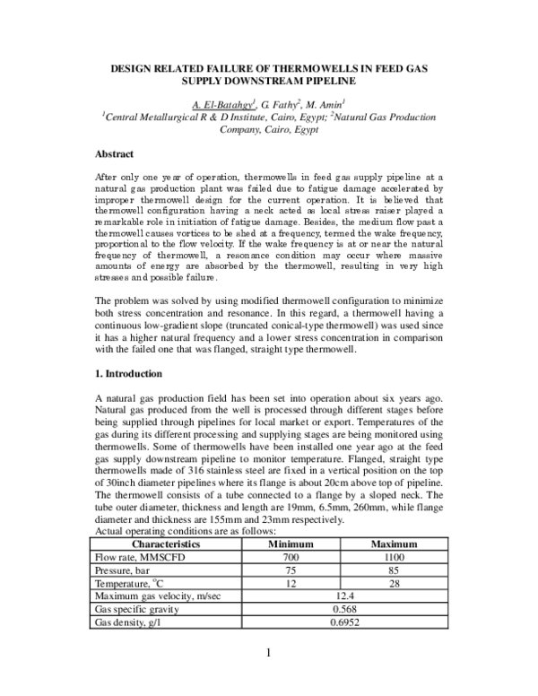 (PDF) Design Related Failure of Thermowells in Feed Gas Supply Downstream Pipeline