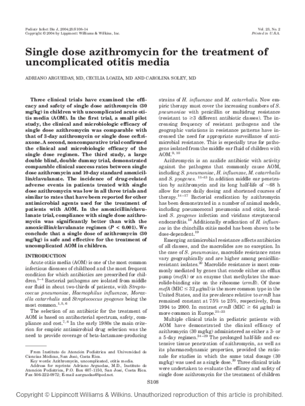 (PDF) Single dose azithromycin for the treatment of uncomplicated ...