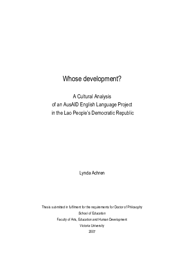 (PDF) A Cultural Analysis of an AusAID English Language Project in the ...