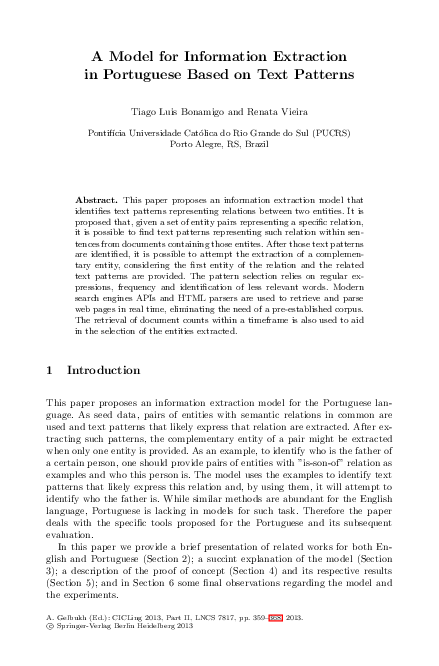 Pdf A Model For Information Extraction In Portuguese Based On Text