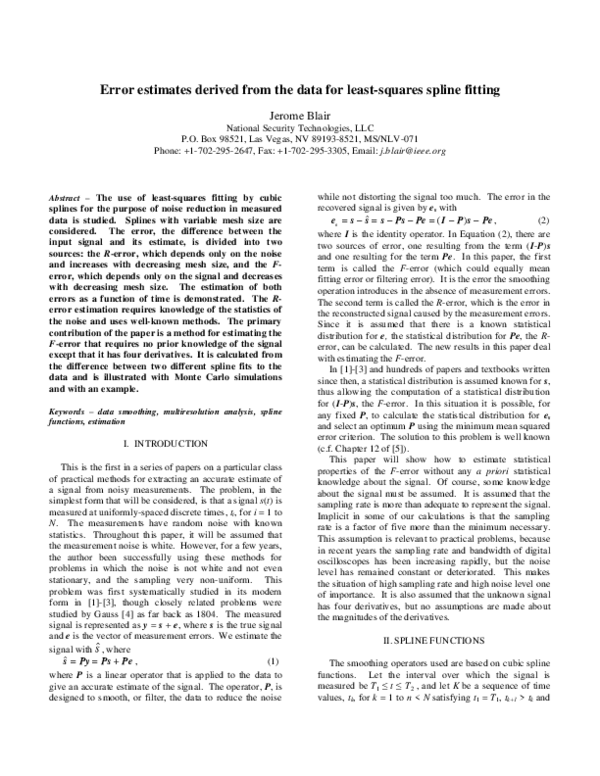 Pdf Error Estimates Derived From The Data For Least Squares Spline Fitting