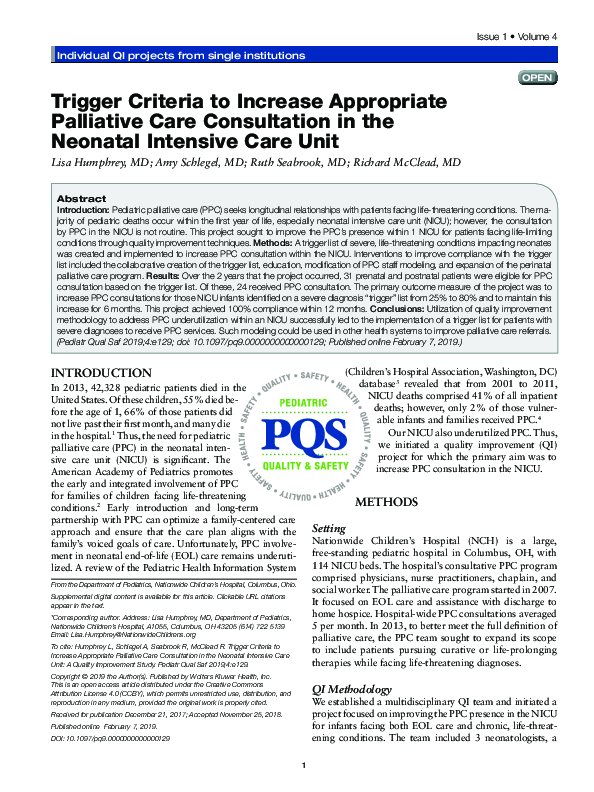 (PDF) Trigger Criteria to Increase Appropriate Palliative Care Consultation in the Neonatal ...