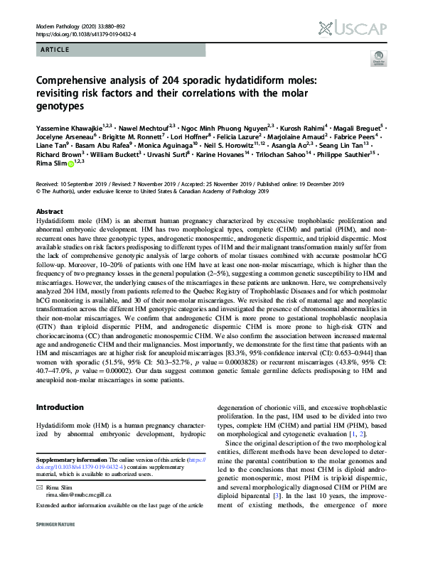 (PDF) Comprehensive analysis of 204 sporadic hydatidiform moles ...