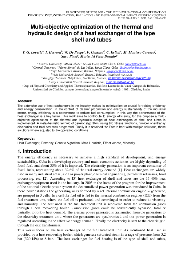 (PDF) Multi-objective optimization of the thermal and hydraulic design of a heat exchanger of ...