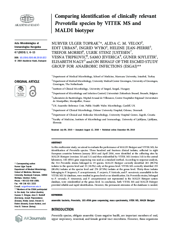 (PDF) Comparing identification of clinically relevant Prevotella species by VITEK MS and MALDI ...