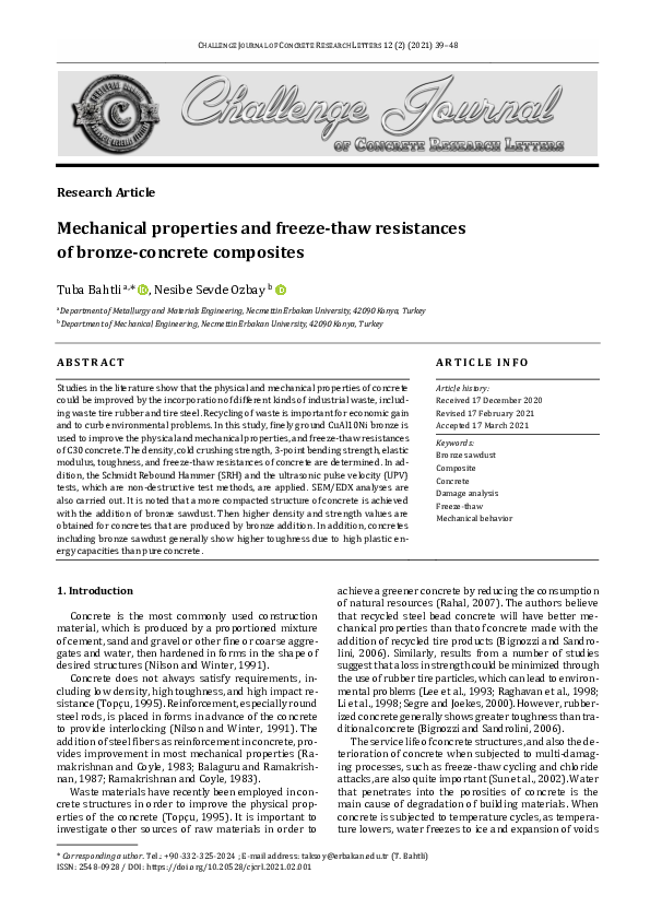 (PDF) Mechanical properties and freeze-thaw resistances of bronze ...
