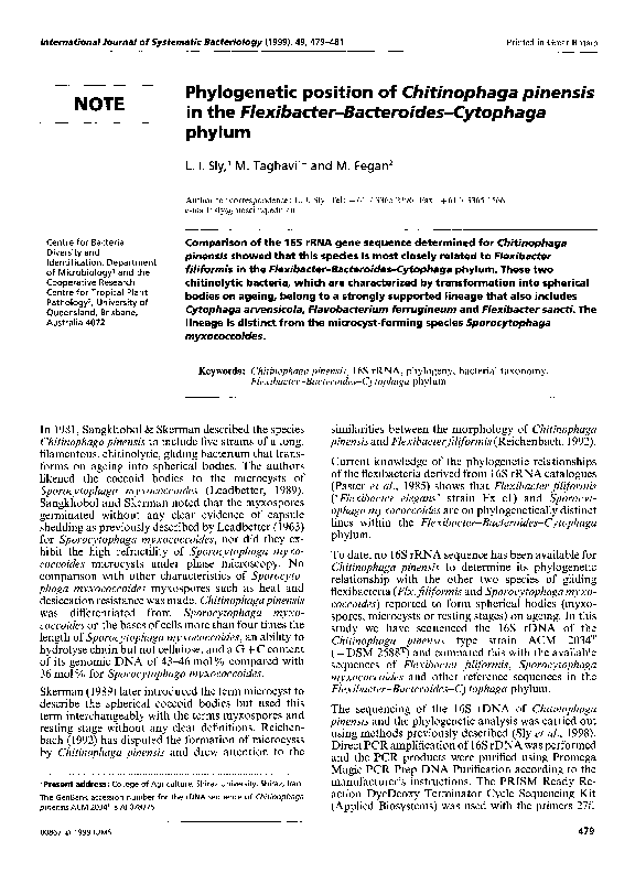 (PDF) Phylogenetic position of Chitinophaga pinensis in the Flexibacter ...