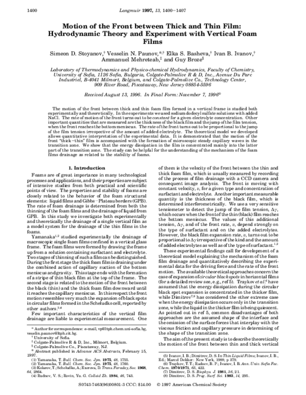 (PDF) Motion of the Front between Thick and Thin Film: Hydrodynamic ...