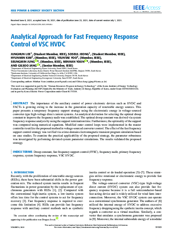 (PDF) Analytical Approach for Fast Frequency Response Control of VSC HVDC | Gilsoo Jang ...