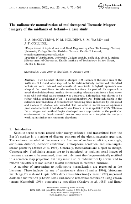 (PDF) The radiometric normalization of multitemporal Thematic Mapper imagery of the midlands of ...