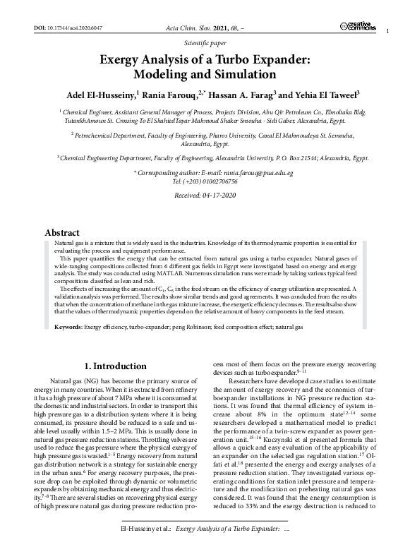 (PDF) Exergy Analysis of a Turbo Expander: Modeling and Simulation