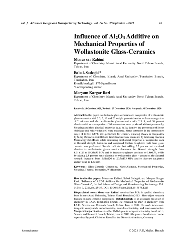 (PDF) Influence of Al2O3 Additive on Mechanical Properties of Wollastonite Glass-Ceramics