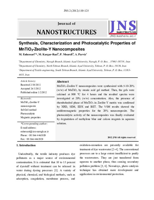(PDF) Synthesis, Characterization and Photocatalytic Properties of ...
