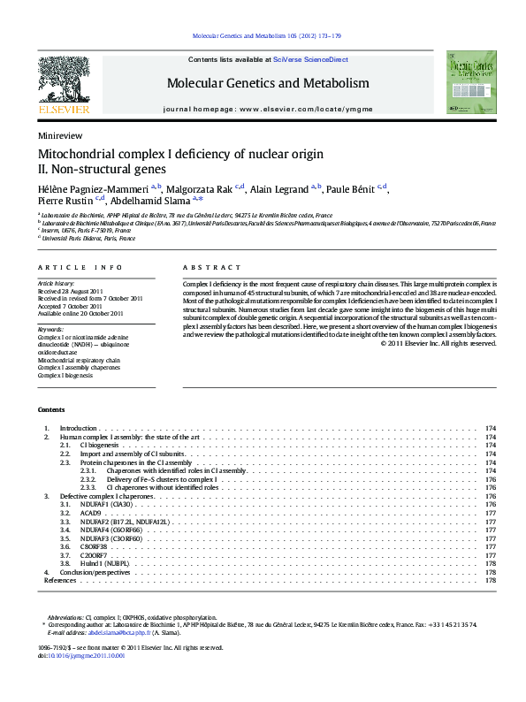(PDF) Mitochondrial complex I deficiency of nuclear origin