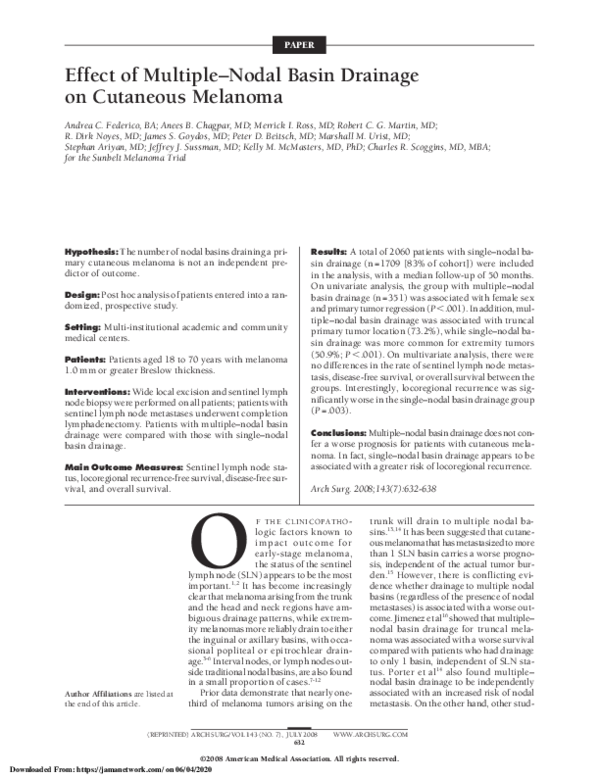 (PDF) Effect of Multiple–Nodal Basin Drainage on Cutaneous Melanoma ...
