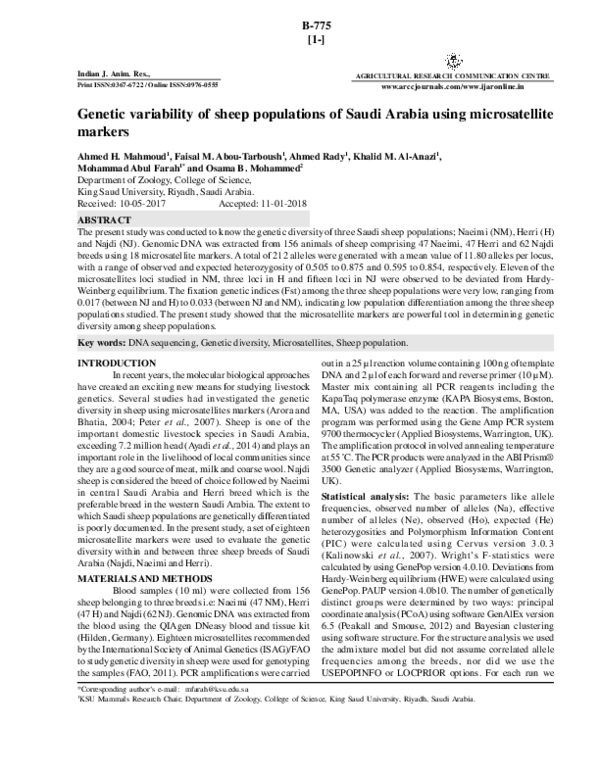 (PDF) Genetic variability of sheep populations of Saudi Arabia using microsatellite markers ...