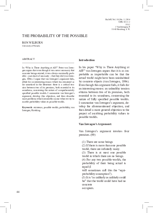 (PDF) THE PROBABILITY OF THE POSSIBLE by Ron Wilburn
