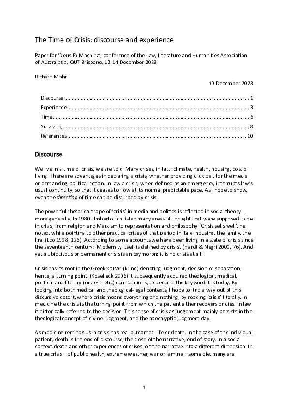 (PDF) The Time of Crisis: discourse and experience