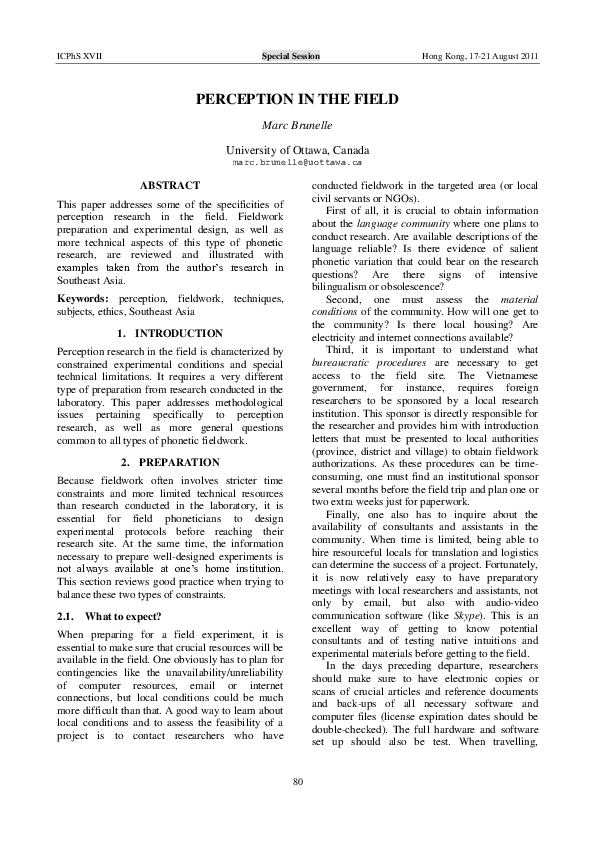 (PDF) Perception in the Field