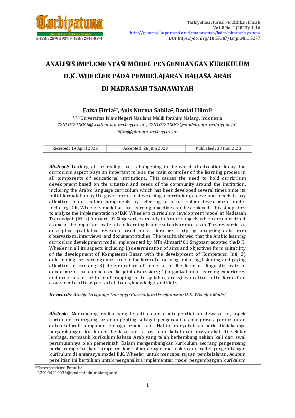 (PDF) Analisis Implementasi Model Pengembangan Kurikulum D.K. Wheeler ...