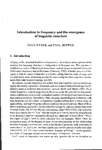 (PDF) Introduction to frequency and the emergence of linguistic structure
