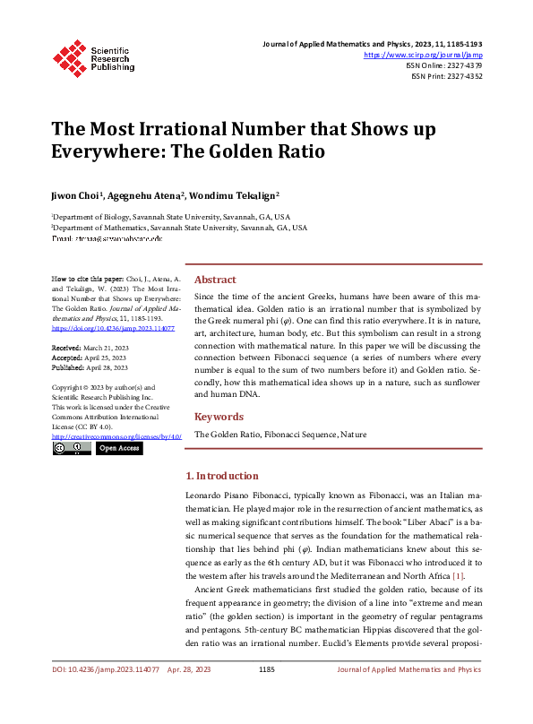 (PDF) The Most Irrational Number that Shows up Everywhere: The Golden Ratio