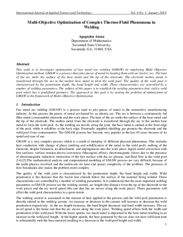 (PDF) Multi-Objective Optimization of Complex Thermo-Fluid Phenomena in Welding | Agegnehu A ...
