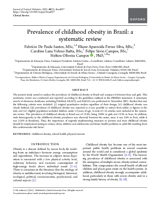 (PDF) Prevalence of childhood obesity in Brazil: a systematic review