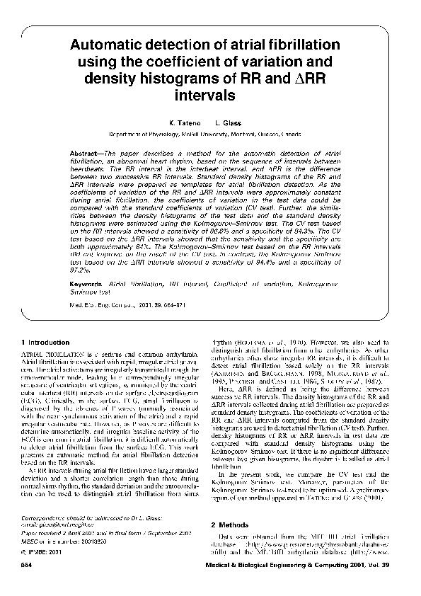 Pdf Automatic Detection Of Atrial Fibrillation Using The Coefficient Of Variation And Density 0007