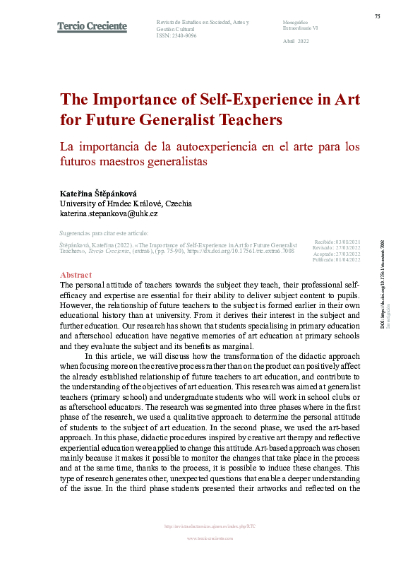 (PDF) The Importance of Self-Experience in Art for Future Generalist ...