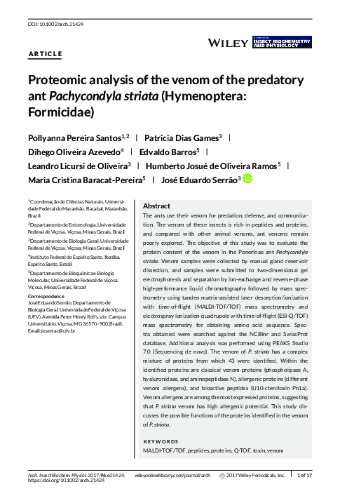 (PDF) Proteomic analysis of the venom of the predatory ant Pachycondyla ...