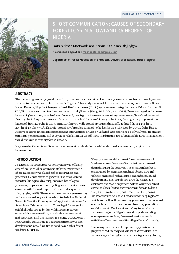 (PDF) CAUSES OF SECONDARY FOREST LOSS IN A LOWLAND RAINFOREST OF NIGERIA