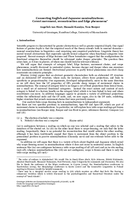 (PDF) Connecting English and Japanese nominalizations: Covert movement ...