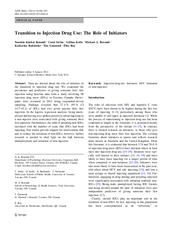 Pdf Transition To Injection Drug Use The Role Of Initiators