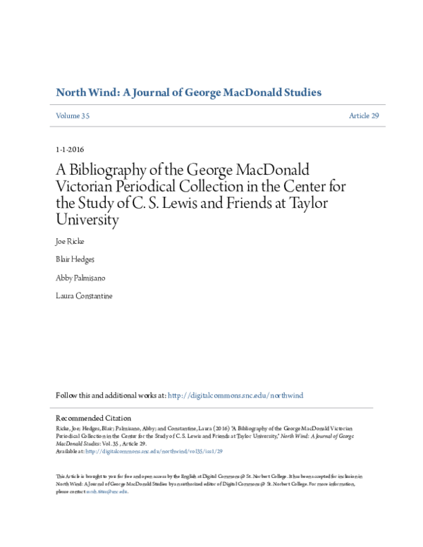 (PDF) A Bibliography of the George MacDonald Victorian Periodical ...