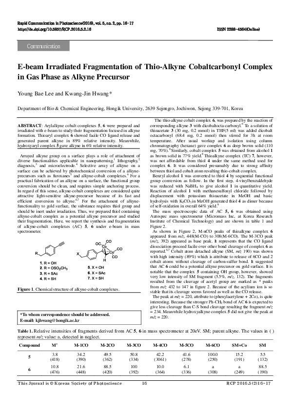 (PDF) E-beam Irradiated Fragmentation of Thio-Alkyne Cobaltcarbonyl ...