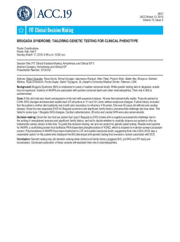 Pdf Brugada Syndrome Tailoring Genetic Testing For Clinical Phenotype Mahesh Bikkina 